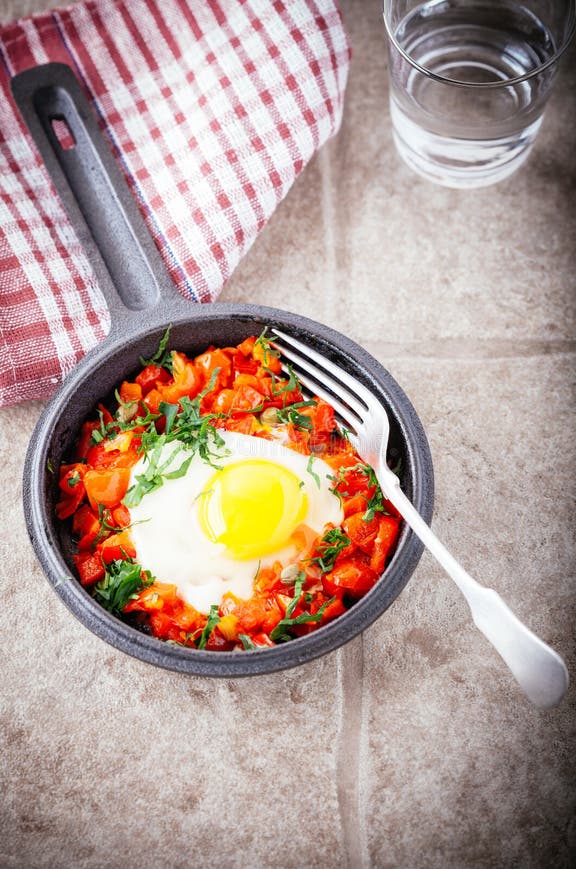 Traditional Middle Eastern Dish of Shakshuka in a Pan. Stock Photo ...