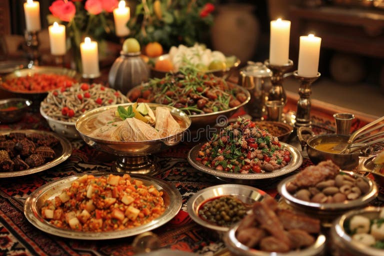 Traditional Middle Eastern Feast Table Setting Stock Image - Image of ...