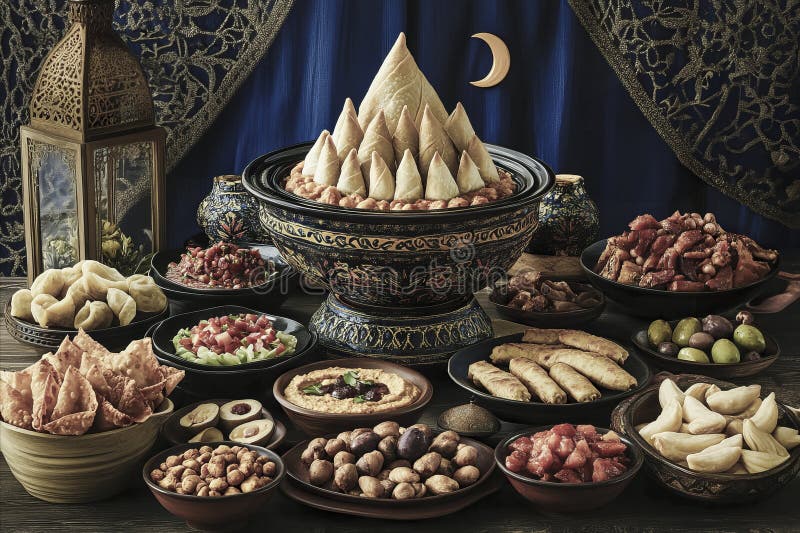 Traditional Middle Eastern Feast with Vibrant Dishes, Decorative ...