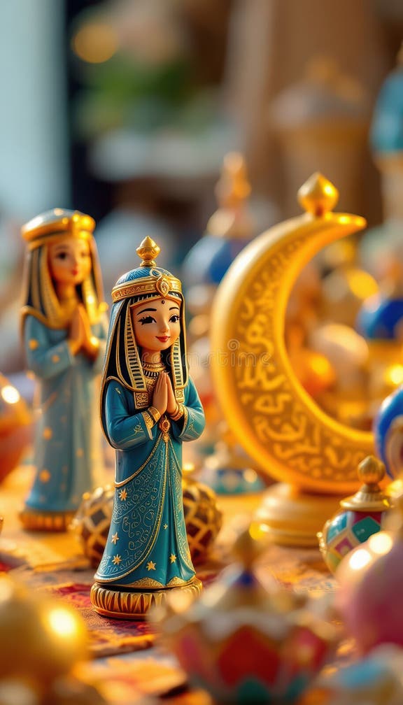 Traditional Middle Eastern Figurine Display with Crescent Moon and ...