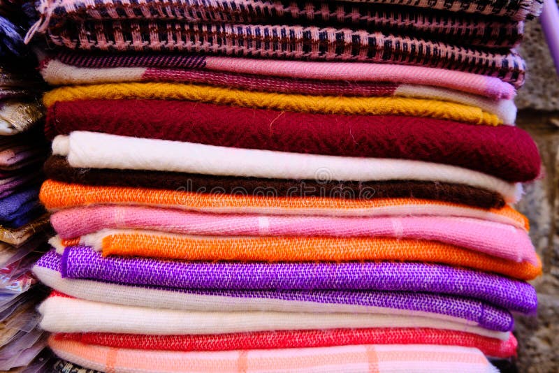 Traditional Middle Eastern Shawls at Bazaar Stock Image - Image of ...
