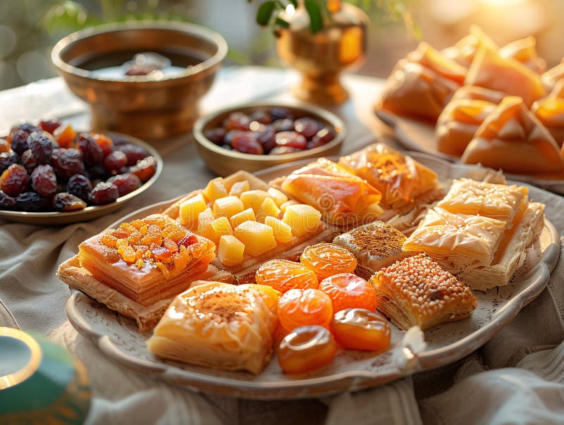 Traditional Middle Eastern Sweets and Dates on a Sunny Afternoon Table ...