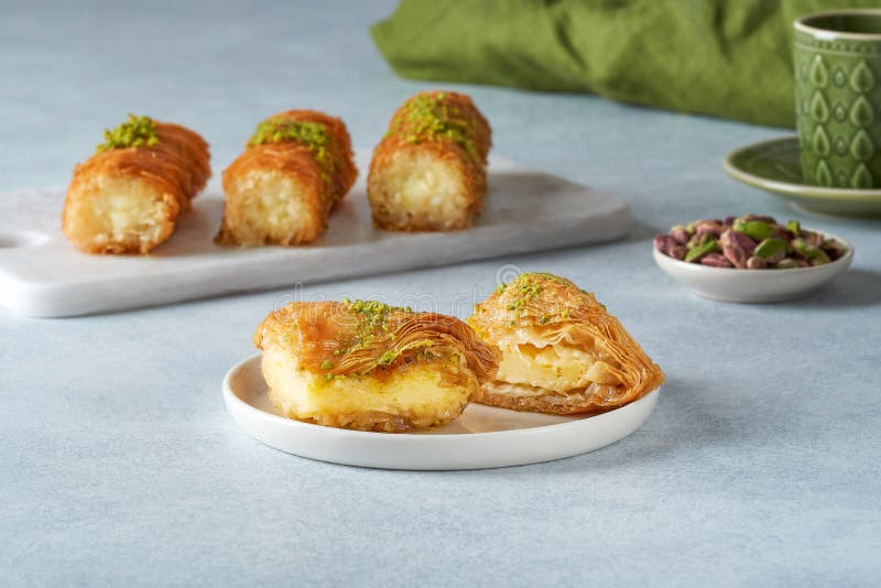 Traditional Middle Eastern Sweets Warbat, Kunafa with Cheeese and ...