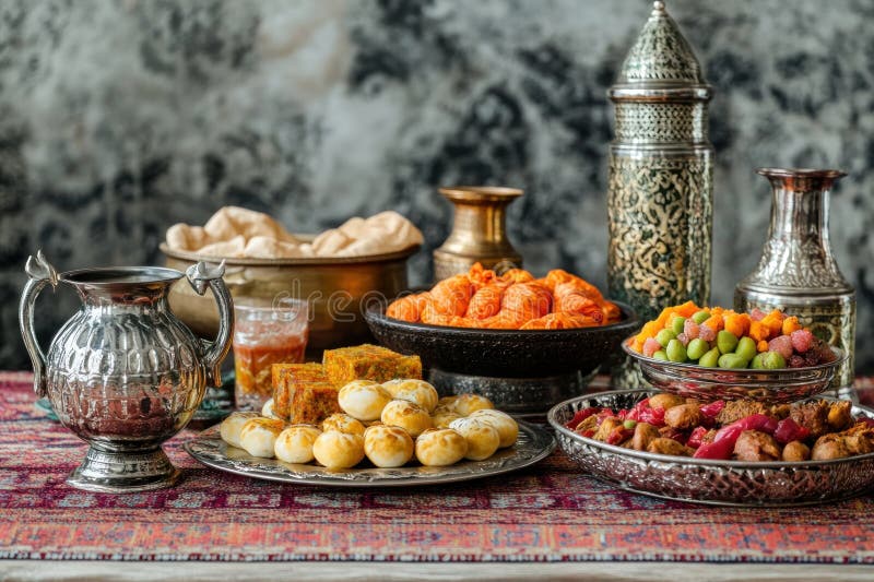 Traditional Middle Eastern Table Setting with Various Foods and ...