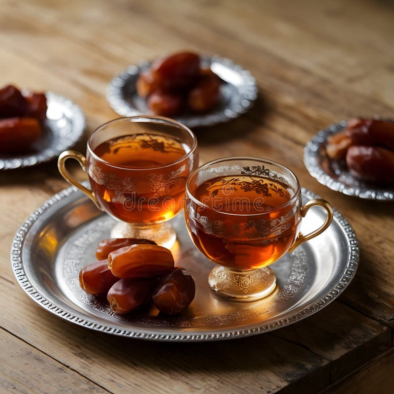 Traditional Middle Eastern Tea with Dates on an Elegant Silver Tray ...