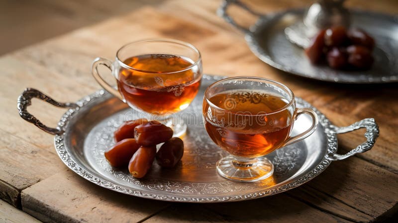 Traditional Middle Eastern Tea with Dates on an Elegant Silver Tray ...