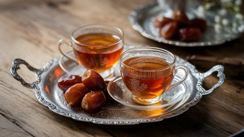 Traditional Middle Eastern Tea with Dates on an Elegant Silver Tray ...