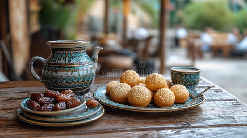 Traditional Middle Eastern Tea Set with Dates and Pastries Stock ...