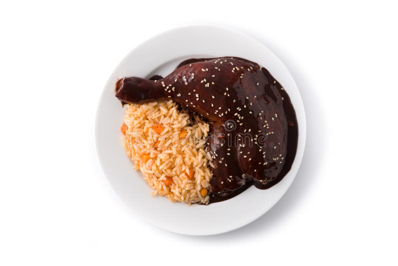 Traditional Mole Poblano with Rice Plate Stock Photo - Image of tasty ...