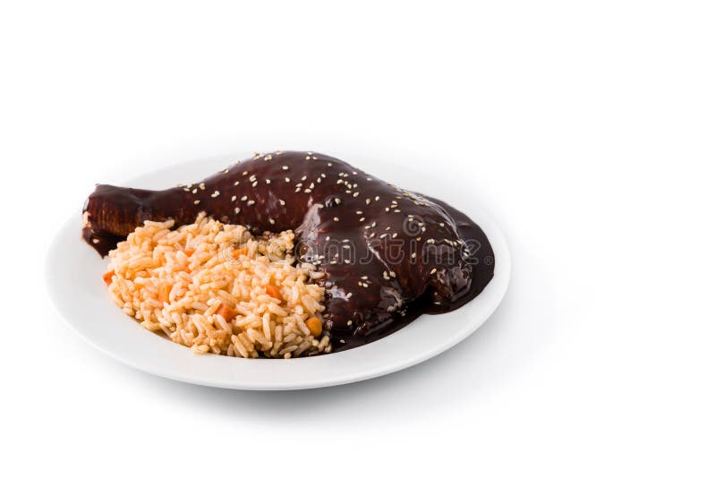 Traditional Mole Poblano with Rice Plate Stock Image - Image of mole ...