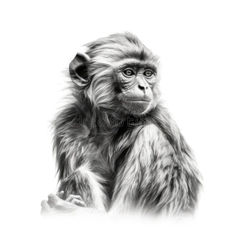 Traditional Monkey in Impressionistic Realistic Blackwork Style on ...