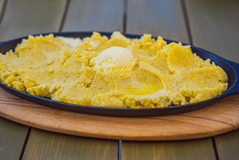 Traditional Montenegrin Meal. Kacamak in a Black Pan Stock Image ...