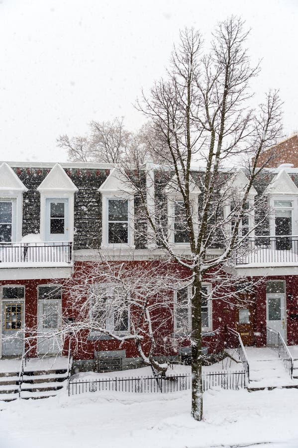 Traditional Montreal House during Snow Storm. Editorial Stock Photo ...