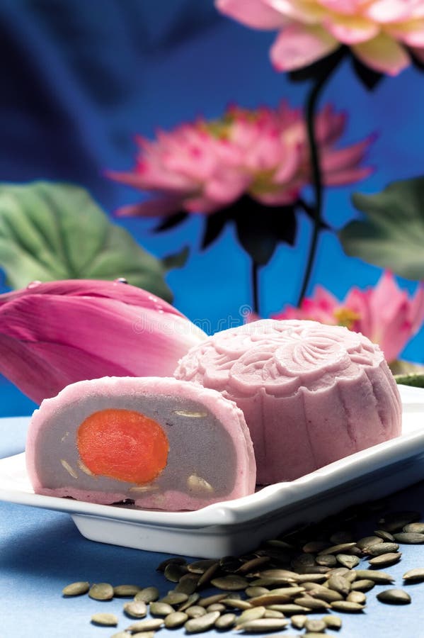 Traditional Mooncakes on Table Setting with Teacup. Stock Image - Image ...