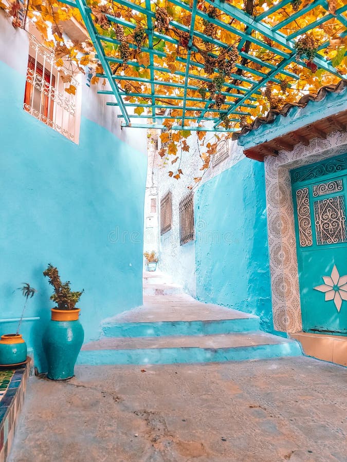 Traditional Moroccan Building Painted in Blue on a Sunny Day Stock ...
