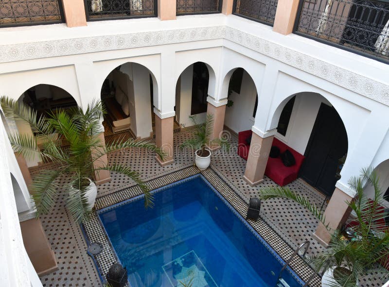 Traditional Moroccan House Riad Stock Photo - Image of open, pool: 51601302