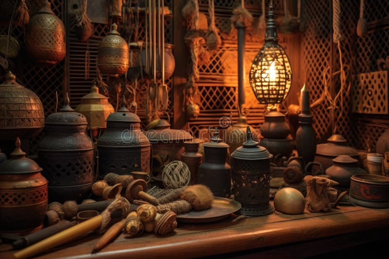Traditional Moroccan Lantern Workshop Tools Stock Illustration ...