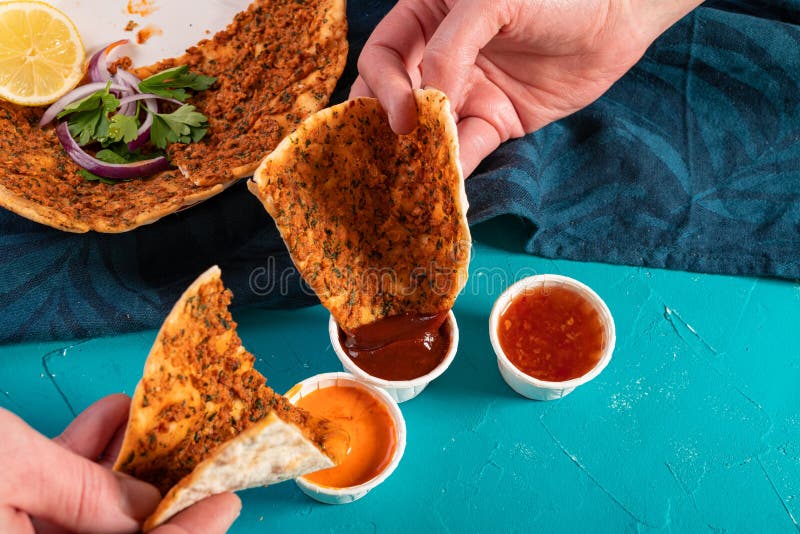 Traditional Moroccan Pizza Flatbread Topped with Red Lentils and Herbs ...