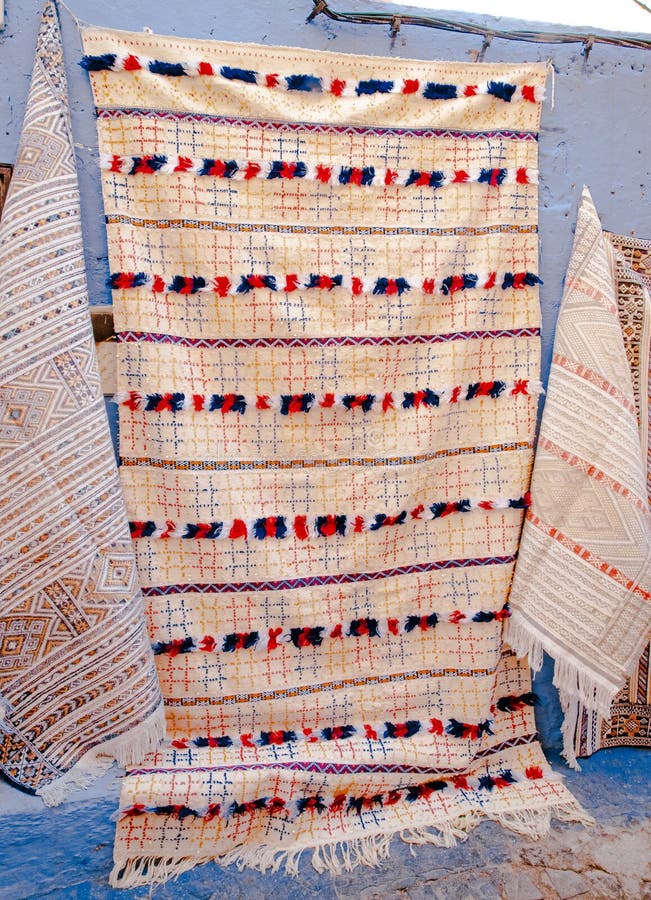 A Traditional Moroccan Rug Displayed in a Souk in Chefchaouen. Stock ...