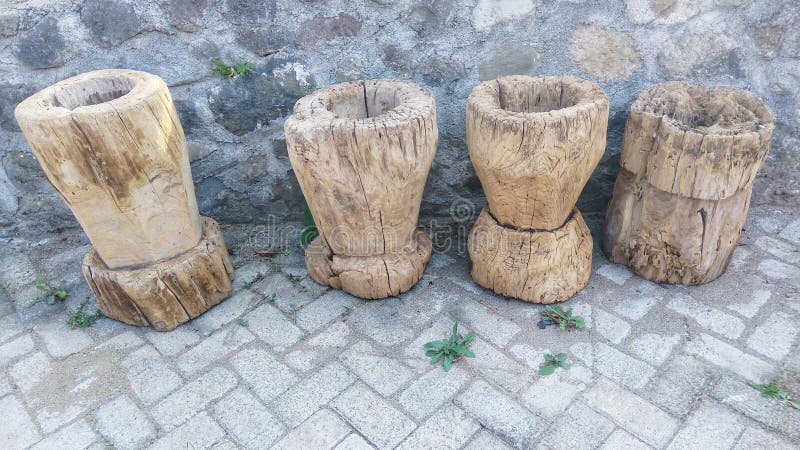 Traditional Mortar Made of Wood Stock Image - Image of iron, lighting ...