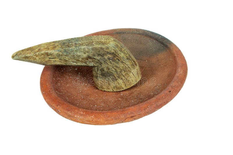 Traditional Mortar Powder Isolated on White Background, Thailand. Stock ...