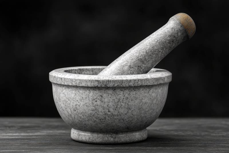 A Traditional Mortar and Wooden Pestle Sit on a Table, Ready for Use in ...