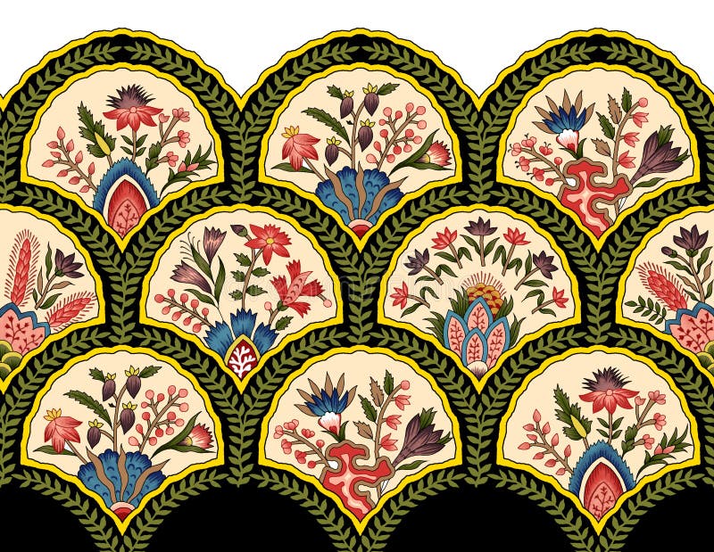 Traditional Mughal Flowers Border Stock Illustration - Illustration of ...
