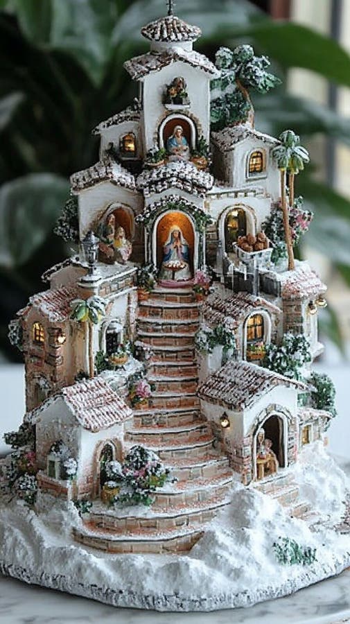 "Traditional Nativity Scene in Snow-Covered Setting" Stock Illustration ...