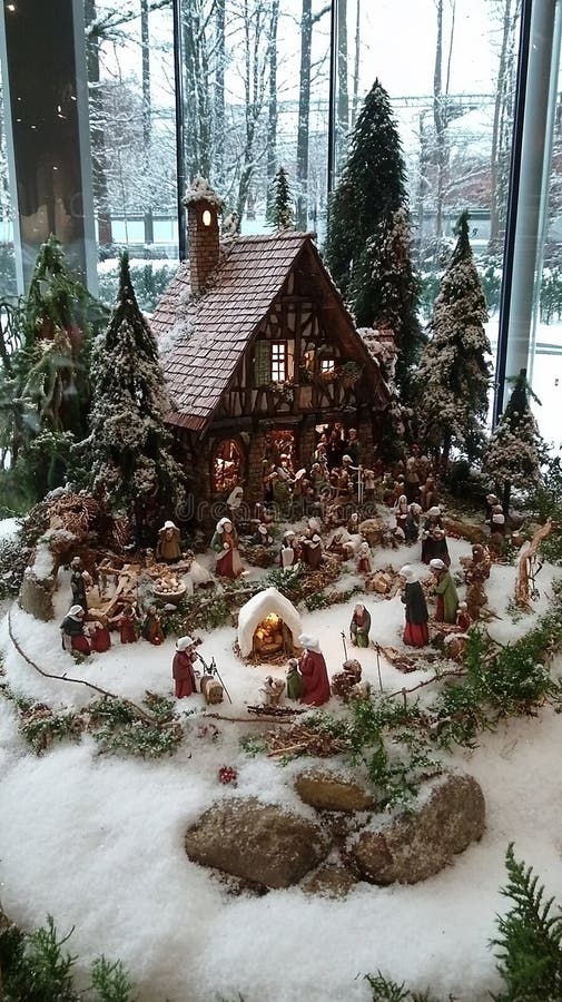 "Traditional Nativity Scene in Snow-Covered Setting" Stock Illustration ...