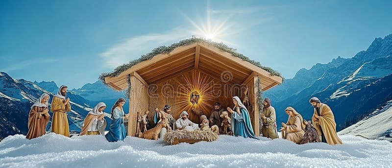 "Traditional Nativity Scene in Snow-Covered Setting" Stock Illustration ...