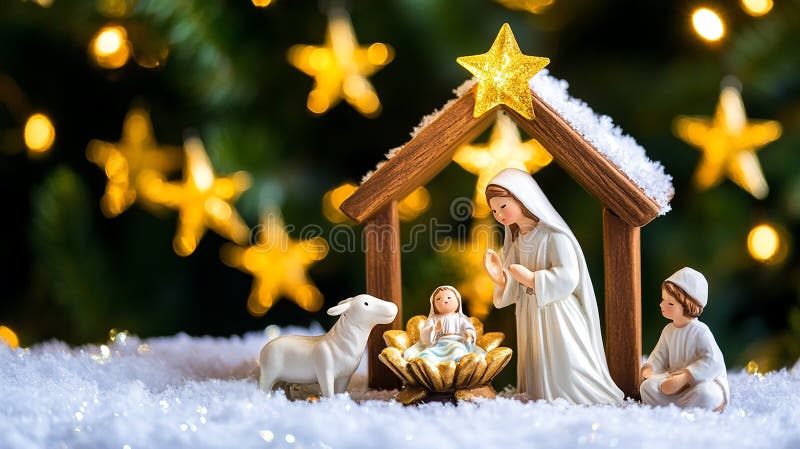 "Traditional Nativity Scene in Snow-Covered Setting" Stock Illustration ...