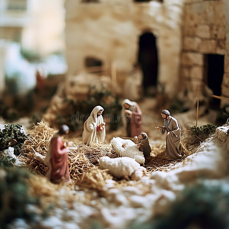 "Traditional Nativity Scene in Snow-Covered Setting" Stock Illustration ...