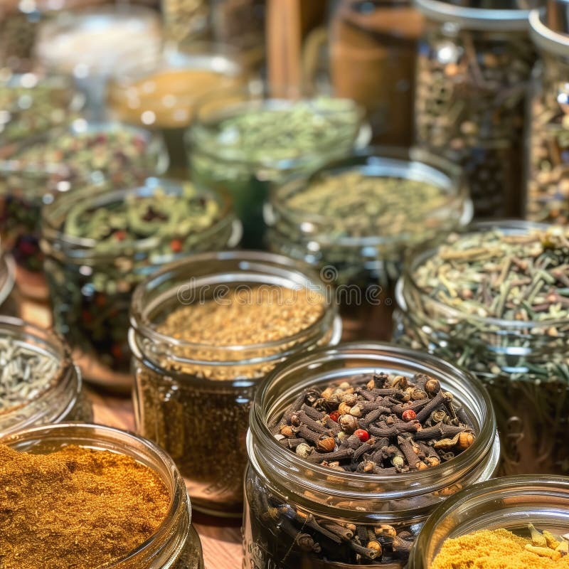 Traditional Natural Herbs in Jars Stock Illustration - Illustration of ...