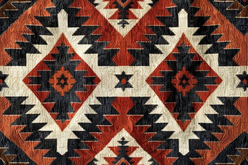 A Traditional Navajo Rug with Geometric Patterns in Red, Black, and ...