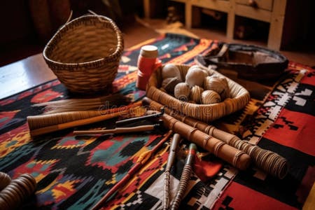 Traditional Navajo Weaving Tools on a Table Stock Illustration ...