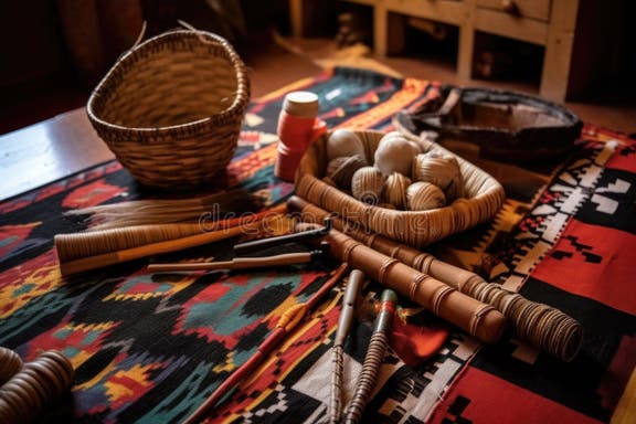 Traditional Navajo Weaving Tools on a Table Stock Illustration ...