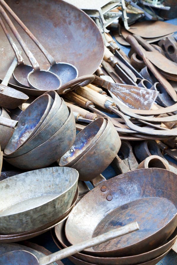 Traditional Nepalese Pots and Pans Stock Photo - Image of spatulas ...