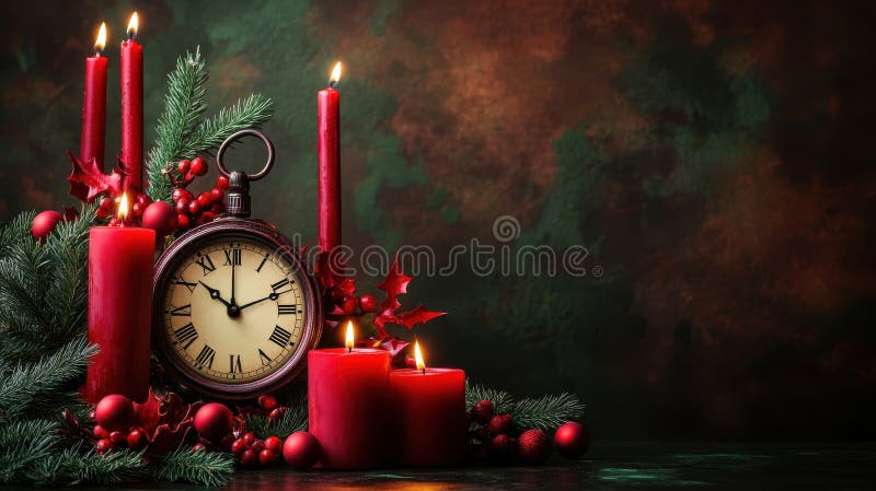 Traditional New Year S Eve Clock with Holly Decor, Classic Festive ...
