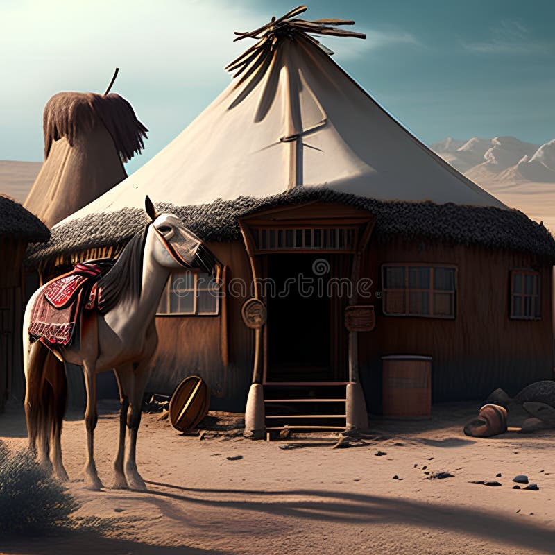 Traditional Nomad House in the Desert. 3d Render Illustration Stock ...
