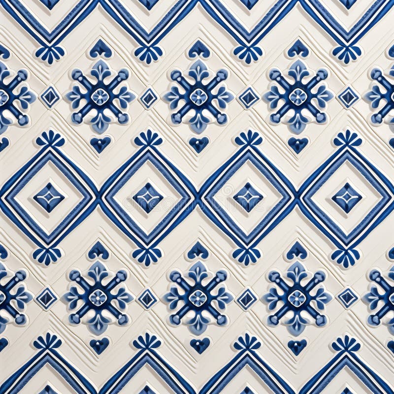 Luxurious Blue and White Tiles with Detailed Impasto Texture Stock ...