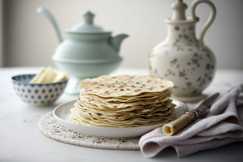Traditional Norwegian Lefse Pancakes on a White Table Stock ...