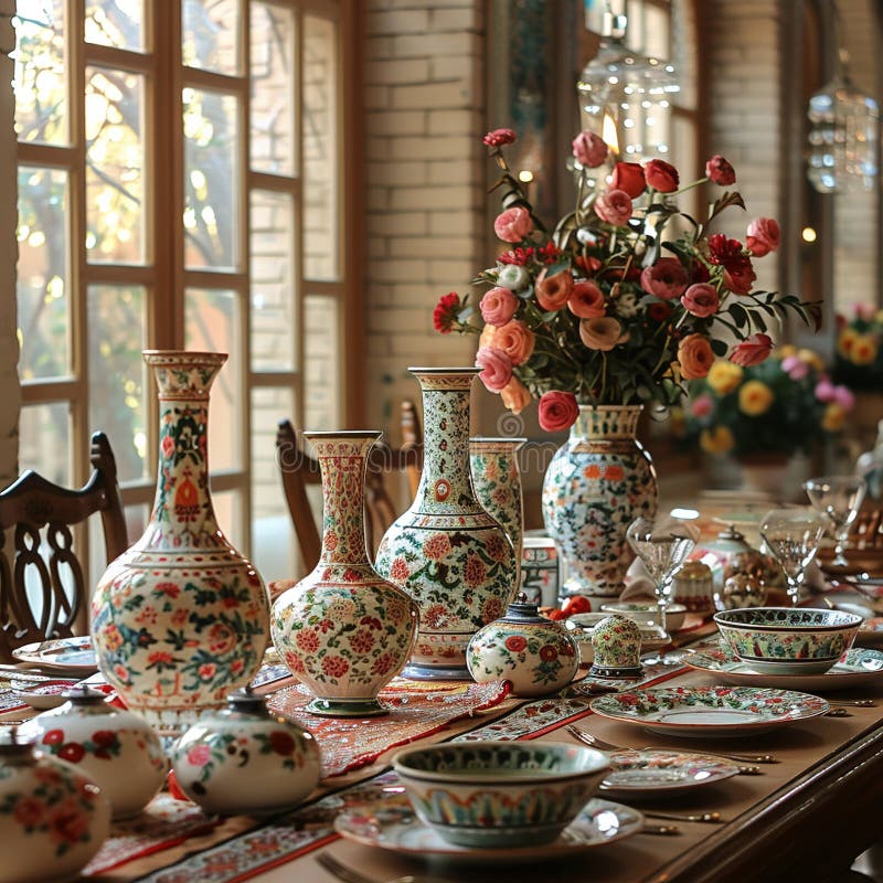 Traditional Nowruz Table Setting Complete with Painted Eggs and Mirror ...