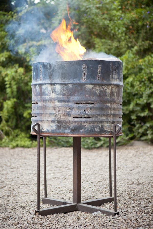 Traditional Oil-drum Fireplace On Stand Stock Image - Image of drum ...
