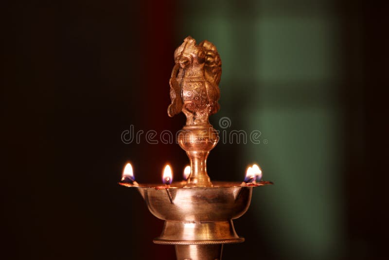 Traditional Oil Lamp with Flame Stock Photo - Image of meditation ...