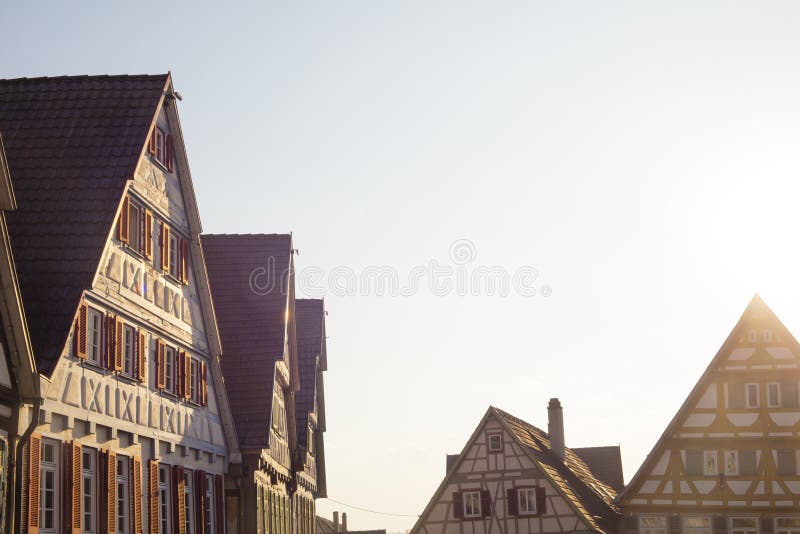Traditional Old German Houses in Sunset Stock Image - Image of ...