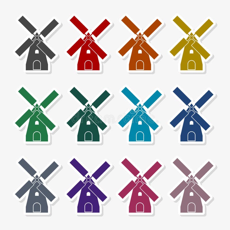 Traditional Old Windmill Building Icons Set Stock Vector - Illustration ...