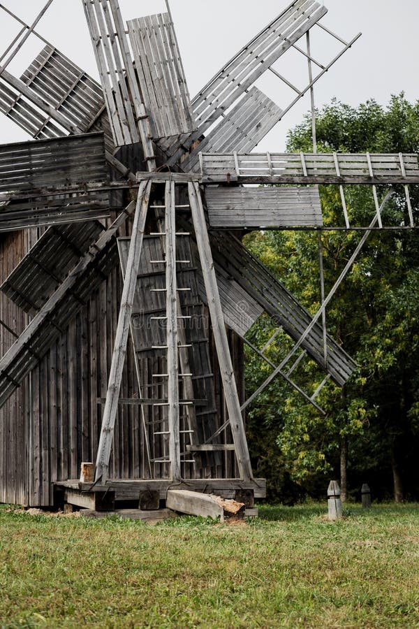Traditional Old Wooden Windmill Stock Image - Image of european, field ...