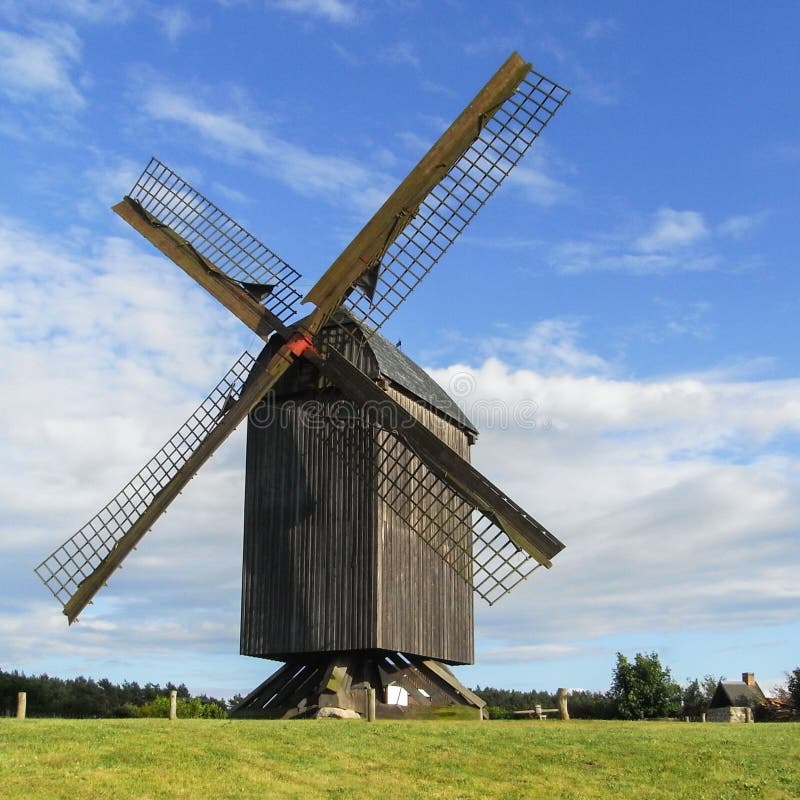 Traditional Old Wooden Windmill Stock Photo - Image of restoration ...