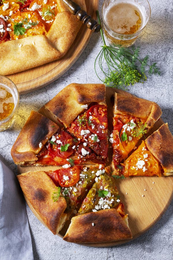 Traditional Open Pie Galette with Tomatoes, Cheese and Herbs, Served ...