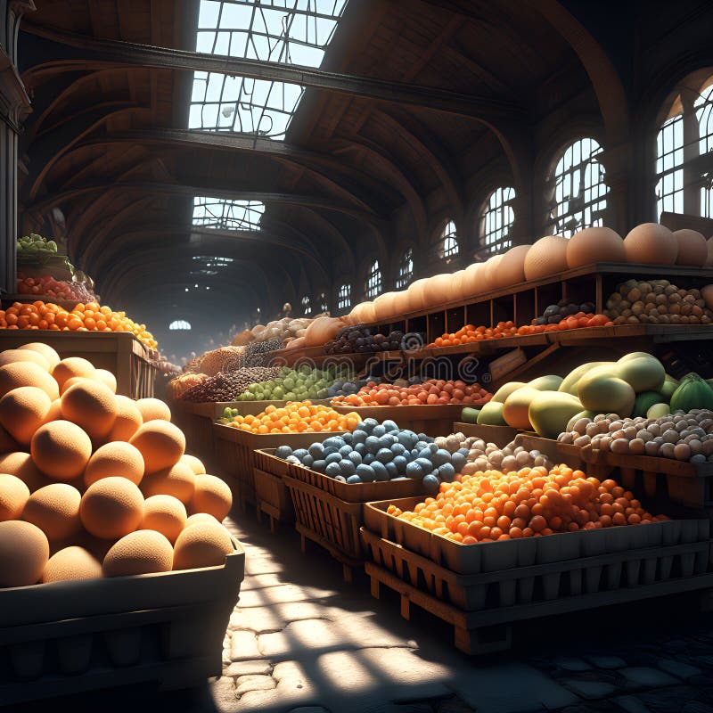 Traditional Oriental Fruit and Vegetable Market Stock Illustration ...